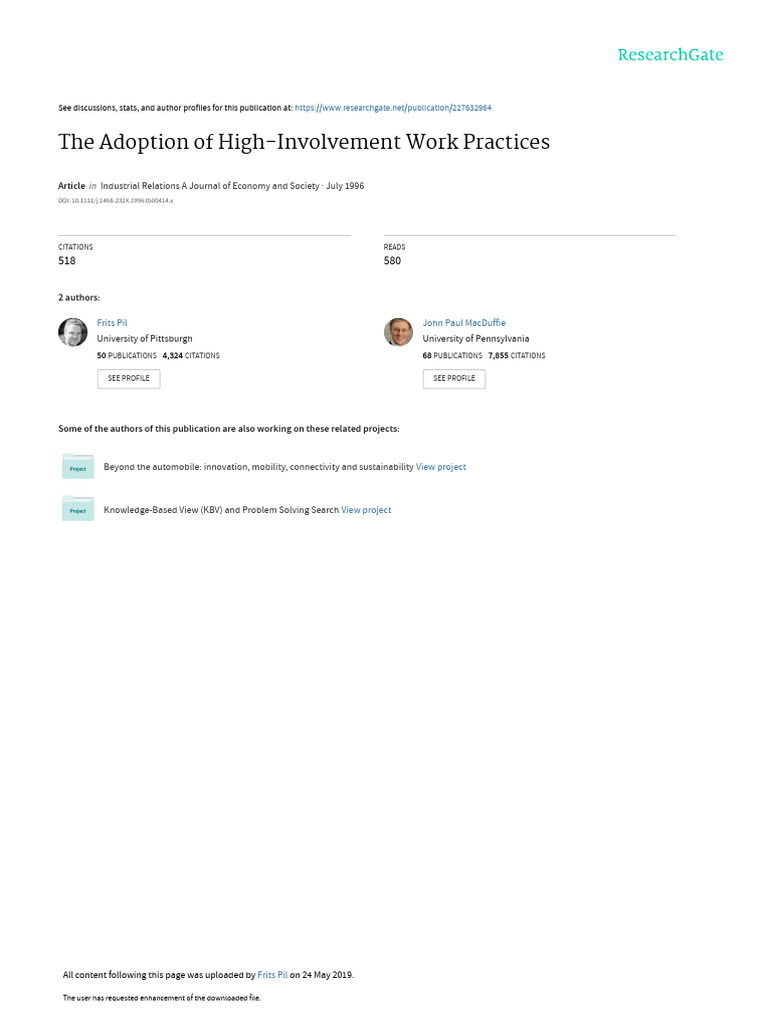 The Adoption of High-Involvement Work Practices | PDF