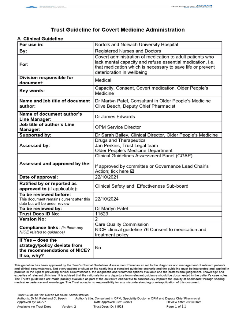 Covert Medicine Administration v2 | PDF | Informed Consent | Clinical ...