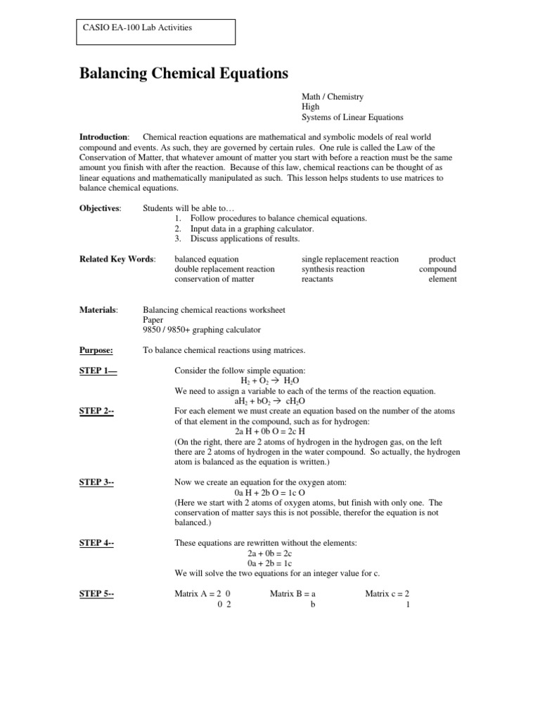 Equation | PDF | Matrix (Mathematics) | Chemical Reactions
