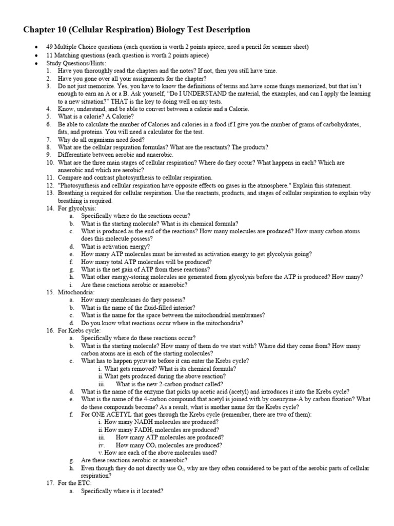 Biology Chapter 10 Test Description | PDF | Cellular Respiration ...