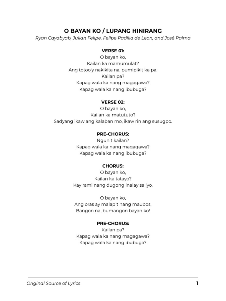 'O Bayan Ko Lyrics | PDF