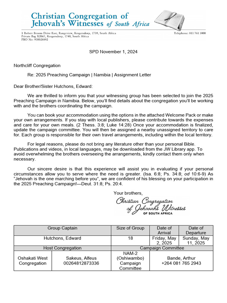 2025 Preaching Campaign Assignment Letter | PDF