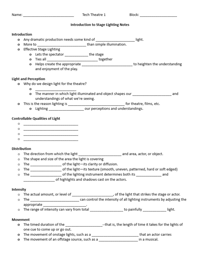 Intro To Lighting Notes Handout | PDF | Lighting | Shadow
