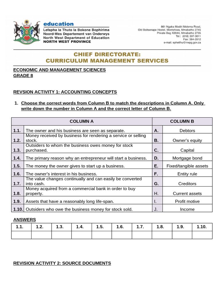 Grade 8 Revision Exercise | PDF | Cheque | Banks