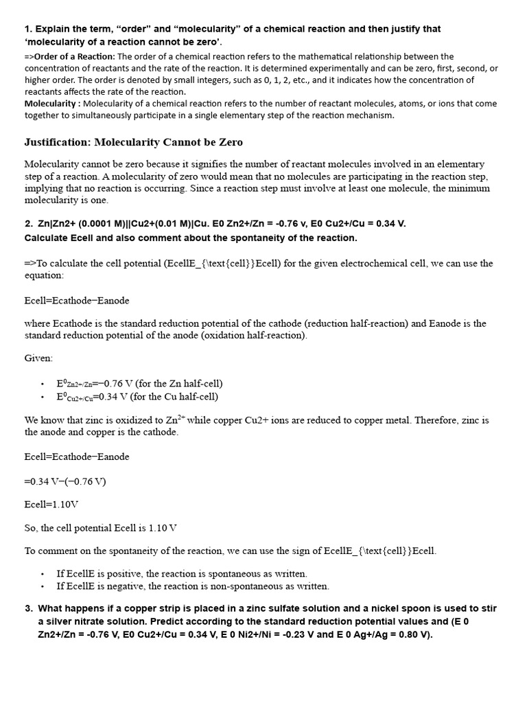 Chemistry Thermo, Kinetics, Electro. | PDF | Redox | Physical Chemistry