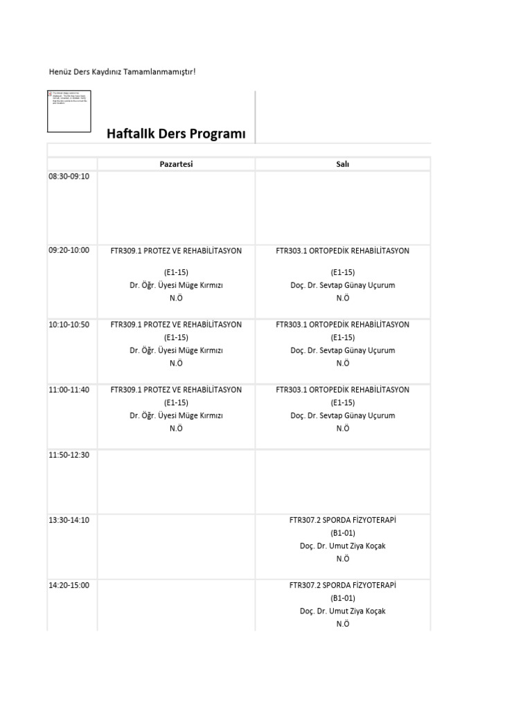 Haftalik Ders Programi | PDF