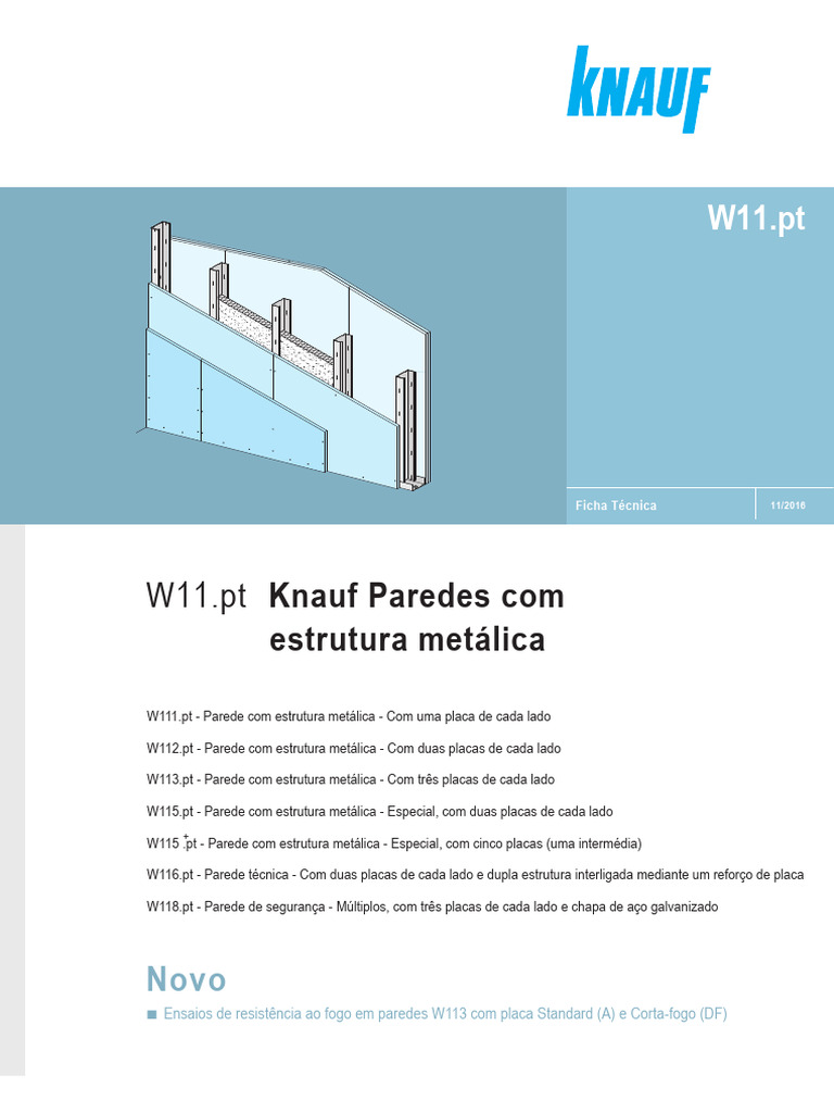 Paredes Metálicas Knauf W11: Especificações | PDF | Materiais ...
