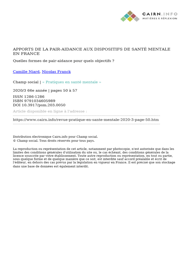 Apports de La Pair-Aidance | PDF | Psychothérapie | Santé mentale