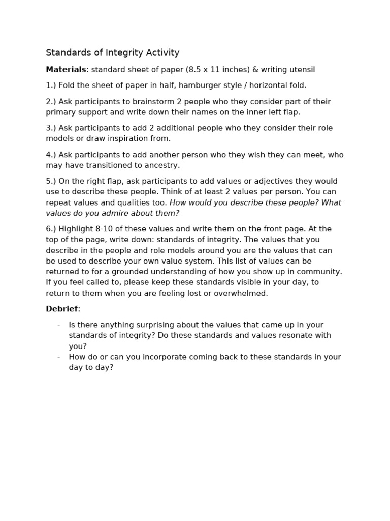 Personal Integrity Reflection Activity | PDF | Social Science