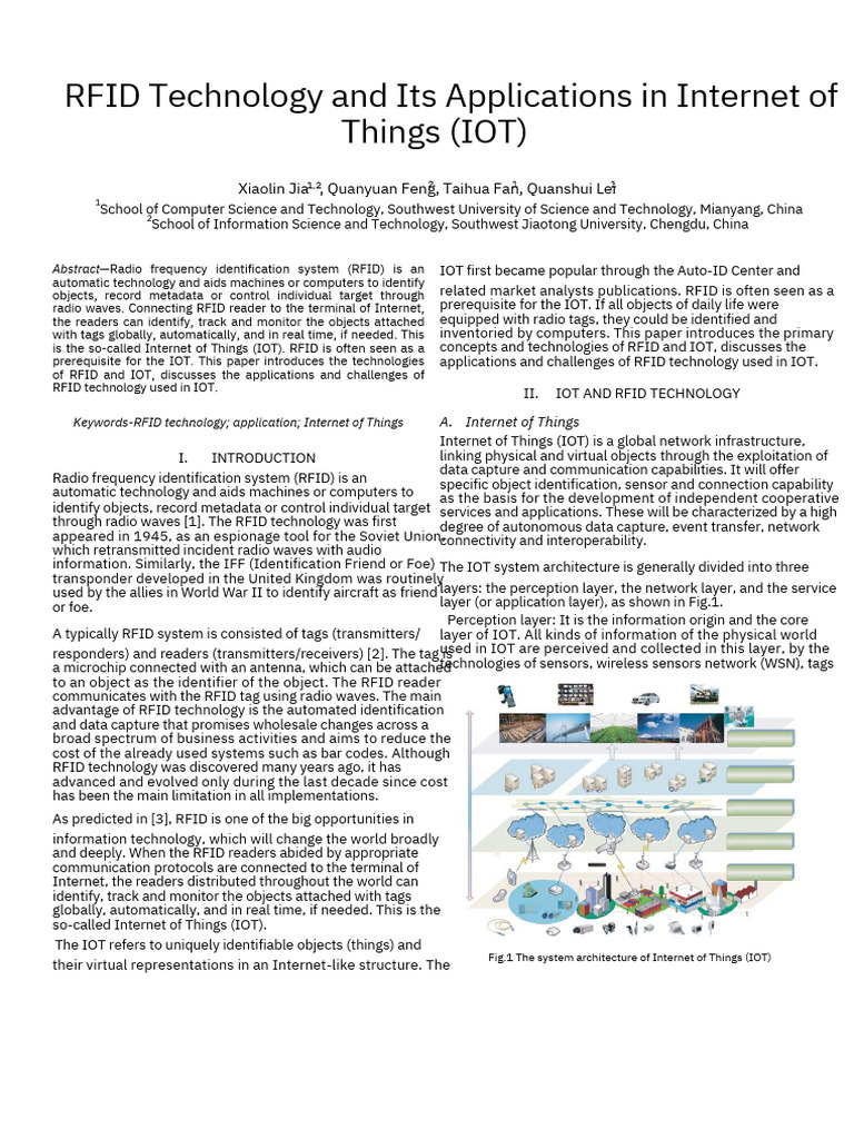 RFID Technology in the Internet of Things | PDF | Radio Frequency ...