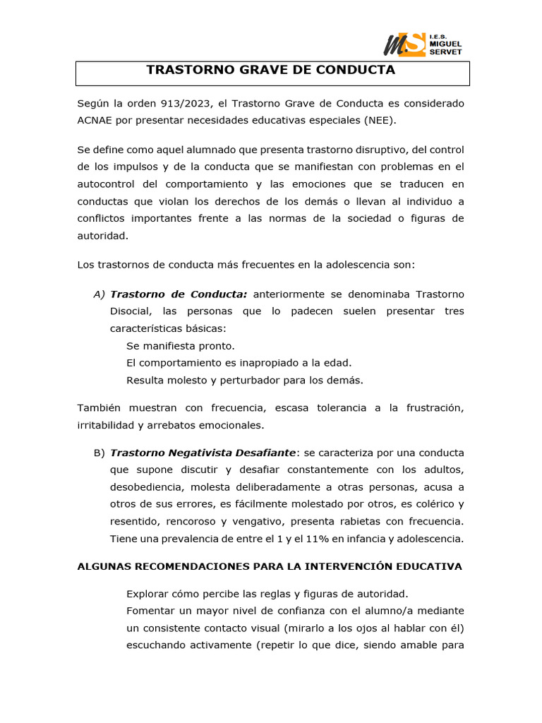 Orientaciones Trastorno Grave de Conducta | PDF | Evaluación | Comportamiento