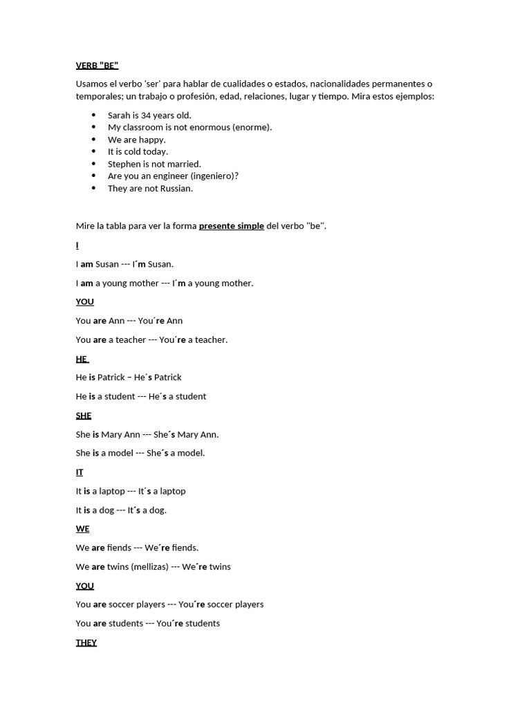 class 1 - verb be | PDF | Semantics | Grammar