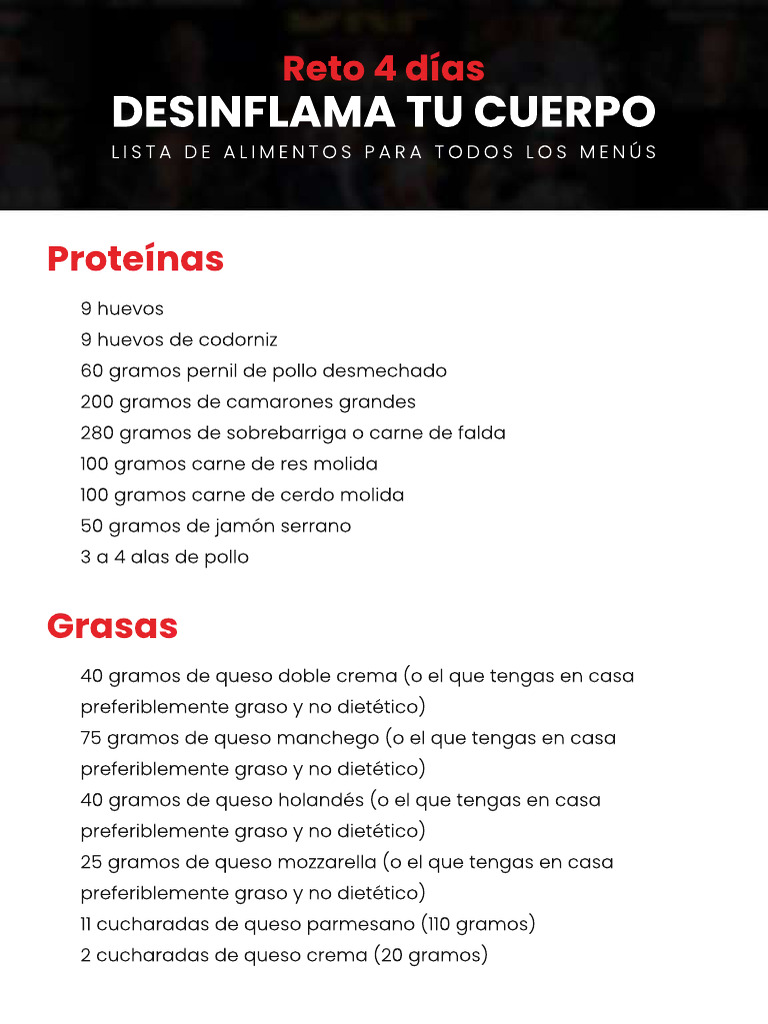 Lista de Alimentos Reto 4 Doctor Bayter | PDF