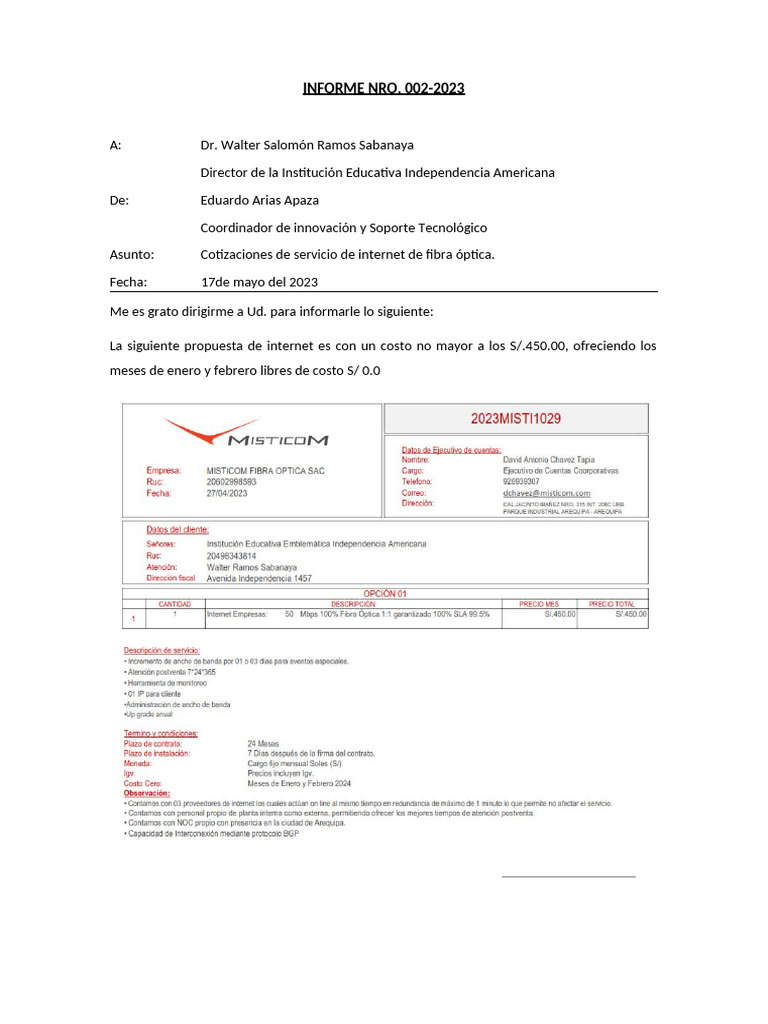 informe 02 ecaa cotizacion internet | PDF