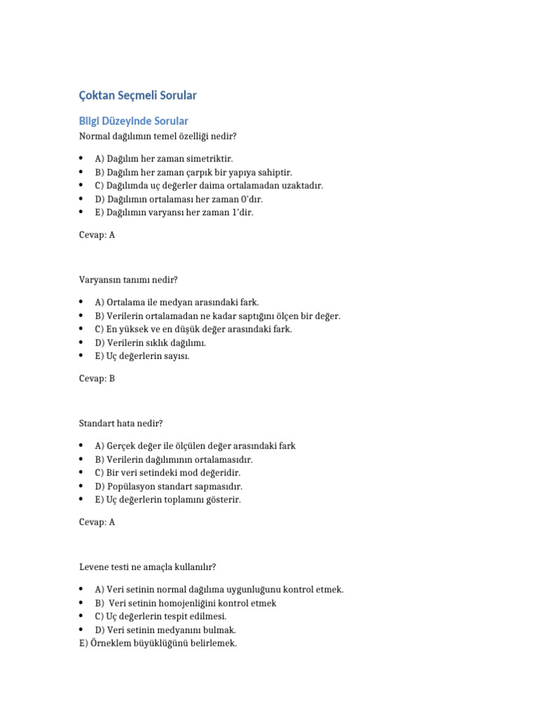 Temel Istatistik Coktan - Secmeli - Sorular | PDF