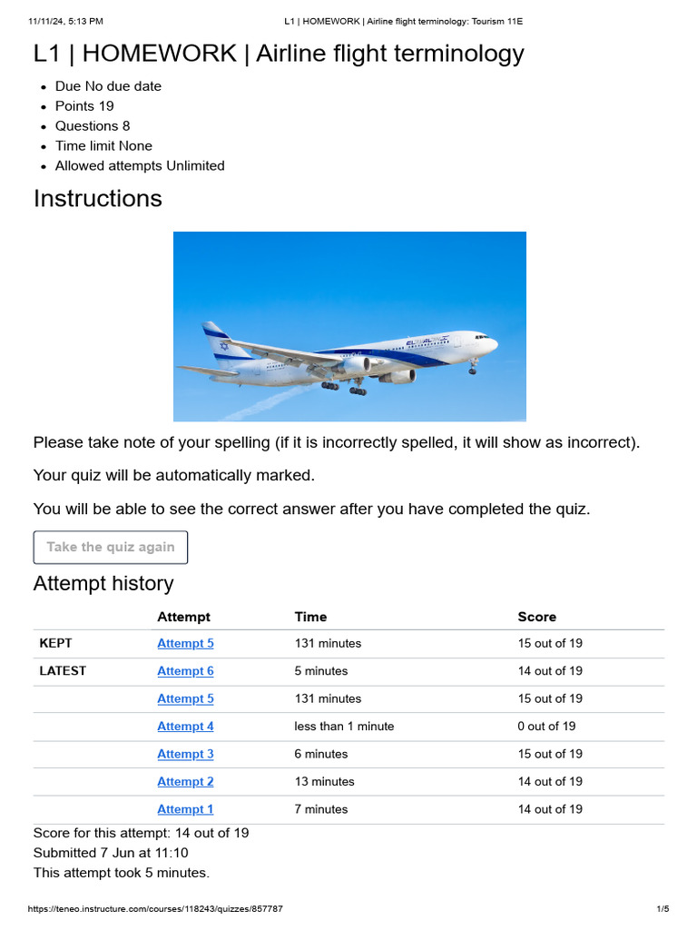 L1 - HOMEWORK - Airline Flight Terminology - Tourism 11E | PDF ...