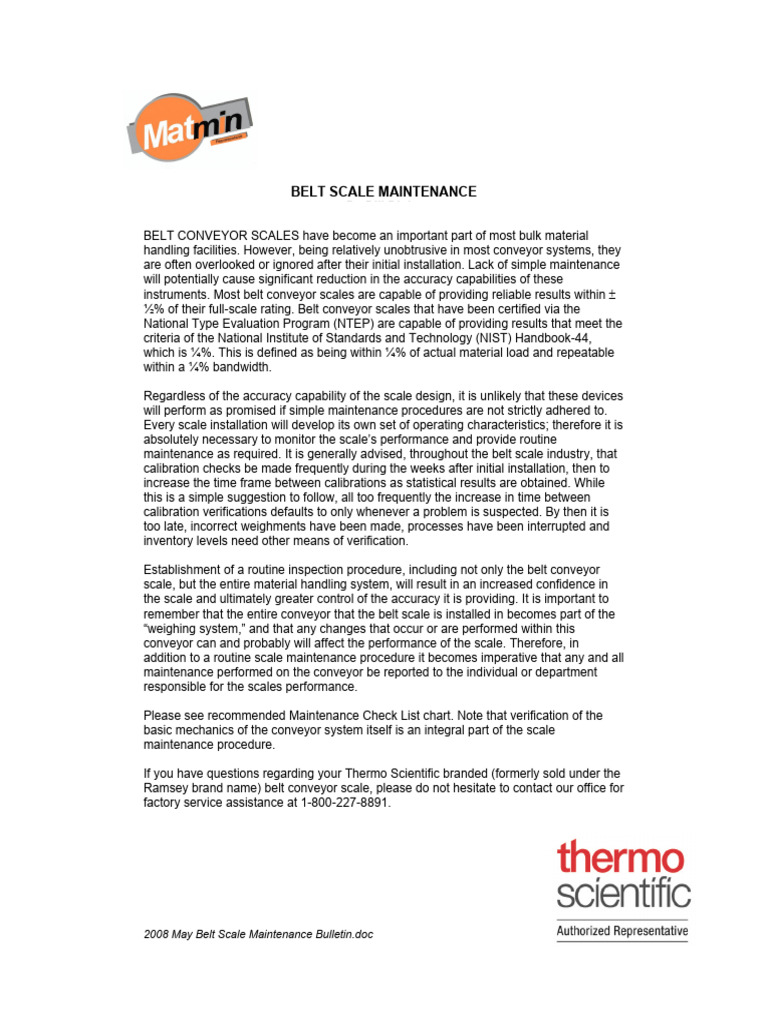 Belt Conveyor Scale Maintenance Guide | PDF | Calibration