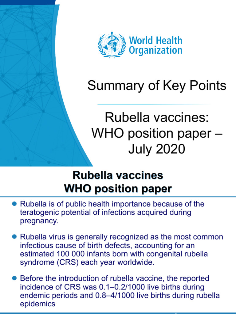 Summary of Key Points Who Position Paper On Rubella | PDF | Vaccines | Measles