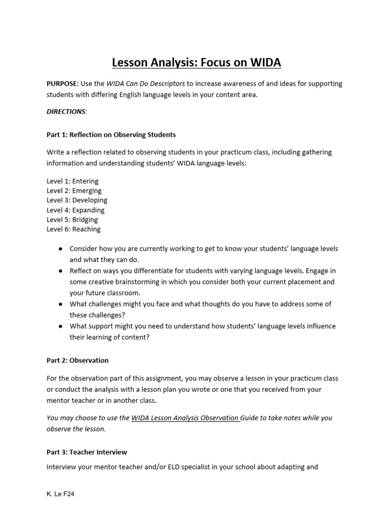 3 WIDA Lesson Analysis | PDF | Mentorship | Lesson Plan