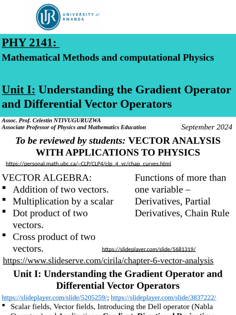 Lecture 1 - Differential Vector Operators and Their Applications June 2023 | PDF | Gradient ...