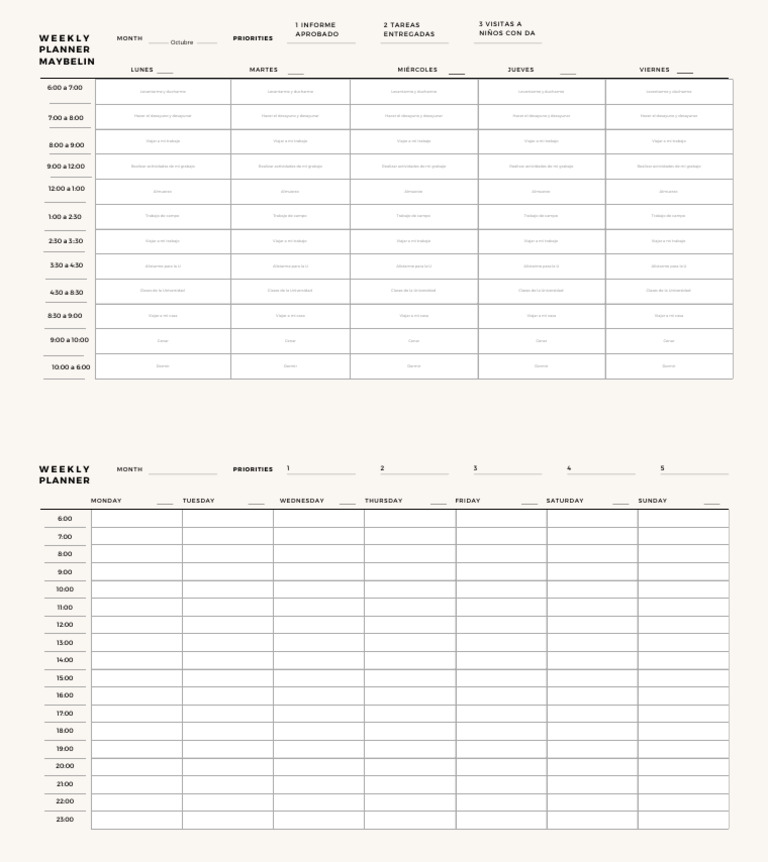 Beige Minimalist Weekly Planner Calendar | PDF