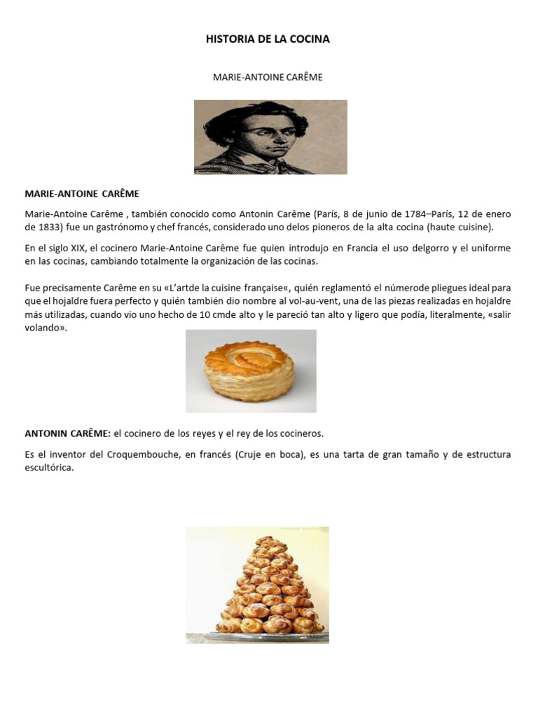 Historia de la Cocina: Carême y Escoffier | PDF | Artes culinarias ...