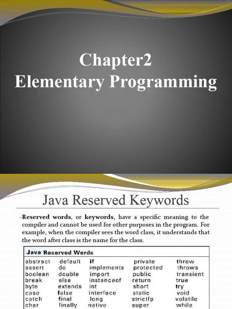Elementary Programming | PDF | Boolean Data Type | Reserved Word