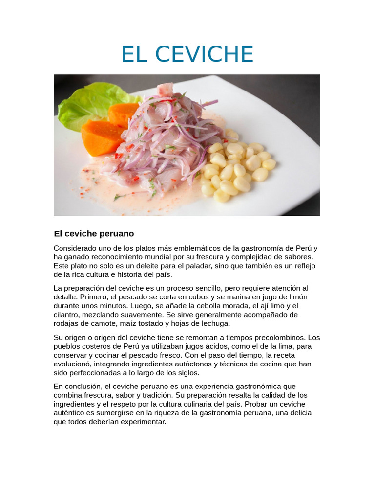 Ceviche Peruano: Tradición y Sabor | PDF | Cocina, comidas y vino
