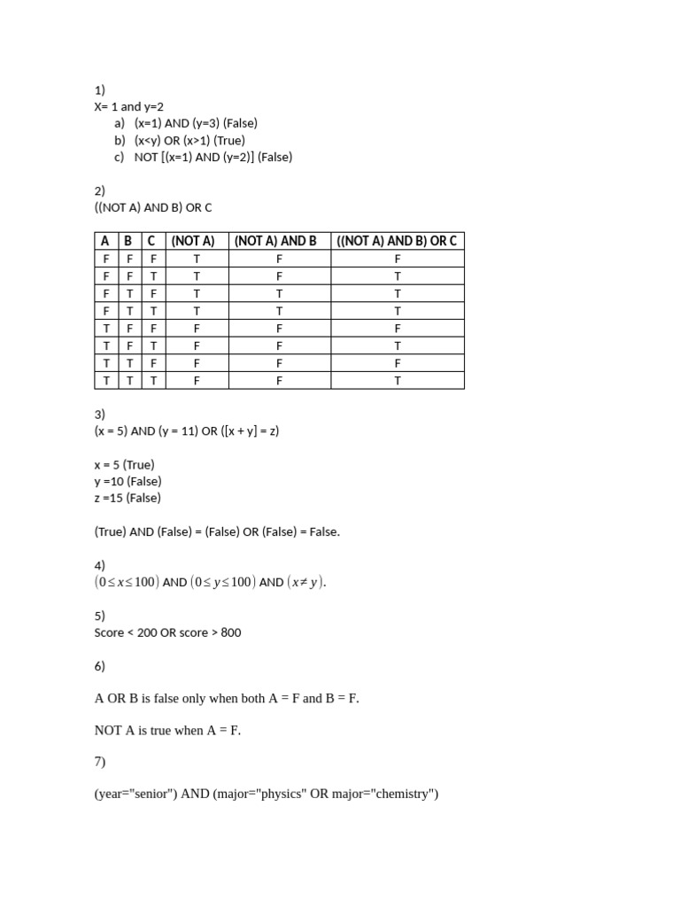 Logical Operators and Truth Tables | PDF