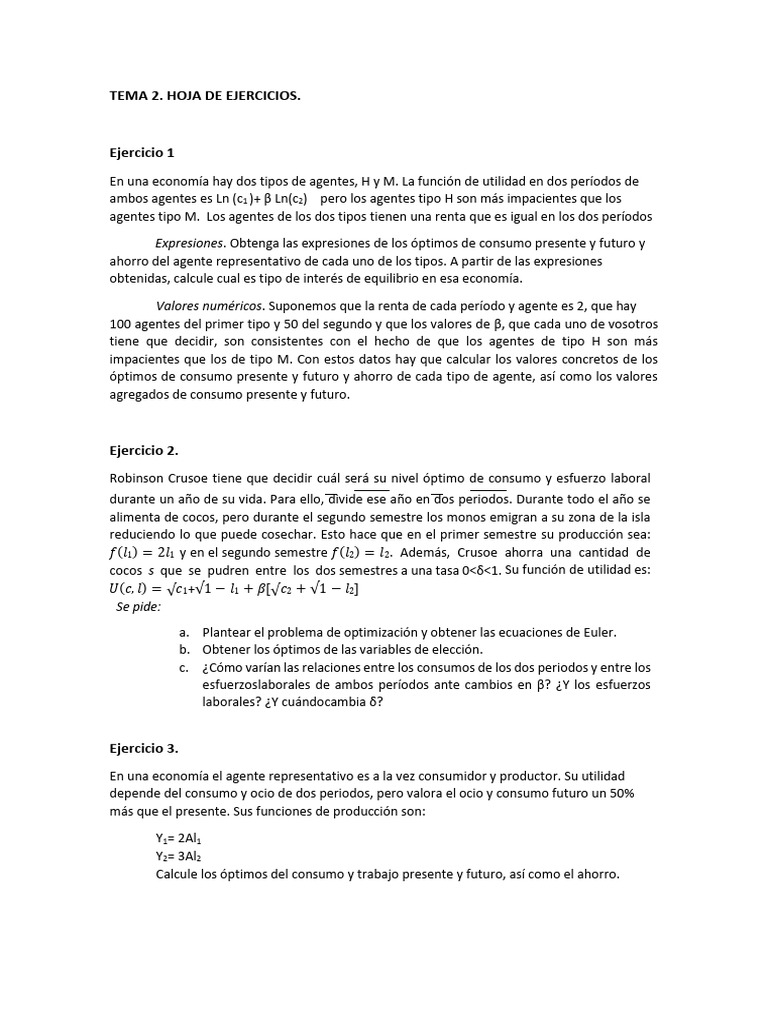 2024 Hoja de Problemas Tema 2 | PDF | Ahorro | Consumo (economía)