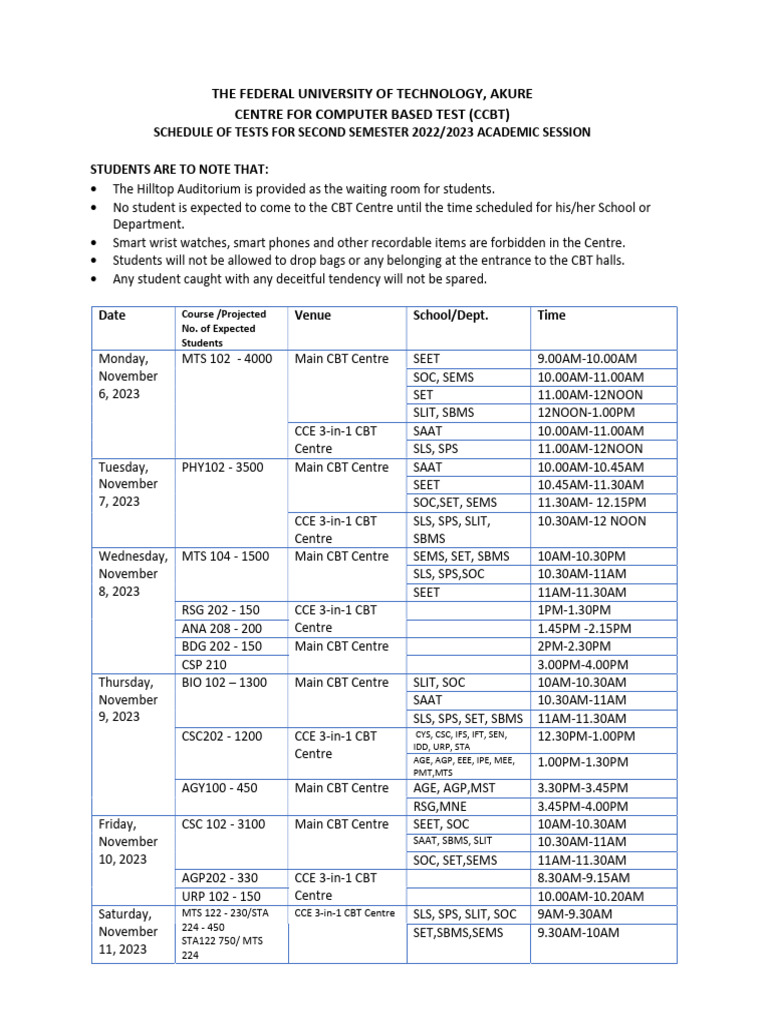 CBT Schedule For 2ND Semester 20222023 | PDF | Science & Mathematics | Computers
