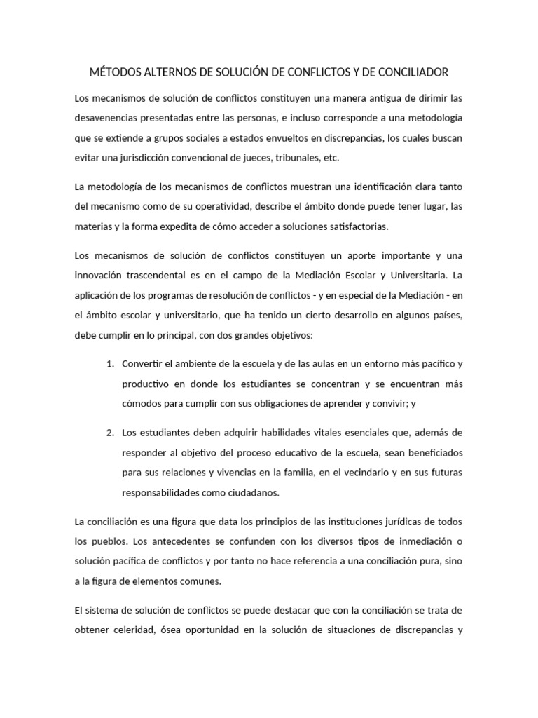 Metodos Alternos de Solucion de Conflictos | PDF | Mediación