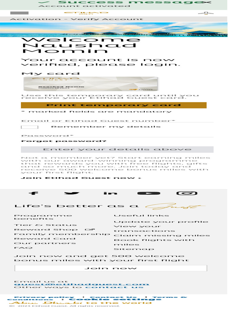 Etihad Guest Account Activation Guide | PDF