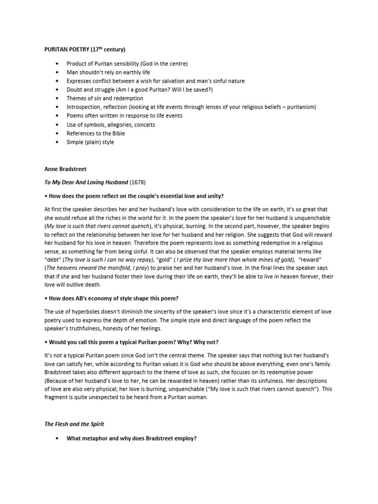 Puritan Themes in Anne Bradstreet's Poetry | PDF | Puritans | Heaven