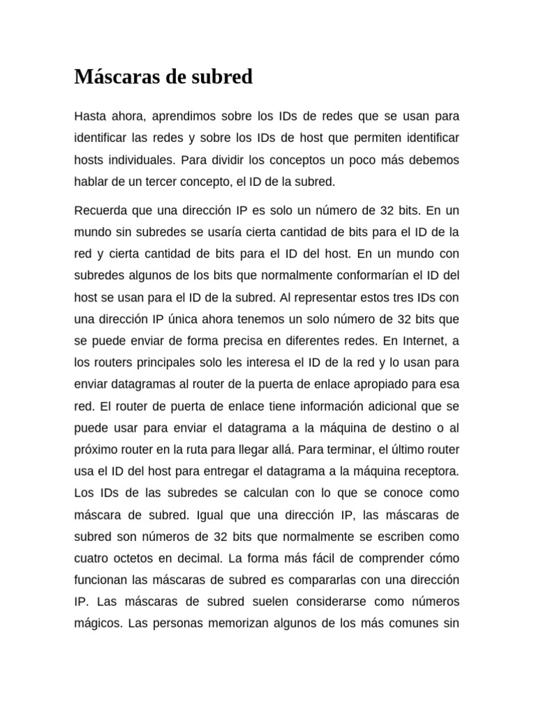 Máscaras de Subred | PDF | Dirección IP | Estándares de internet