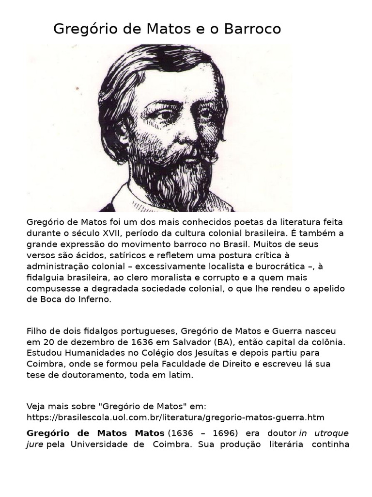 Gregório de Matos: Barroco e Crítica Social | PDF | Barroco | Anjo