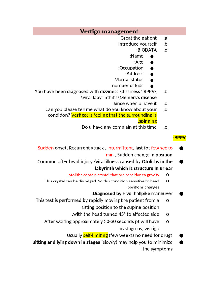 Vertigo Management | PDF | Vertigo | Nervous System