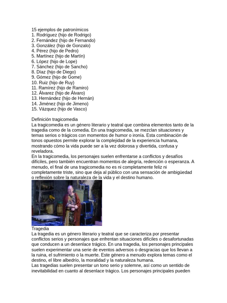 15 Ejemplos de Patronímicos | PDF | Humor | Tragedia