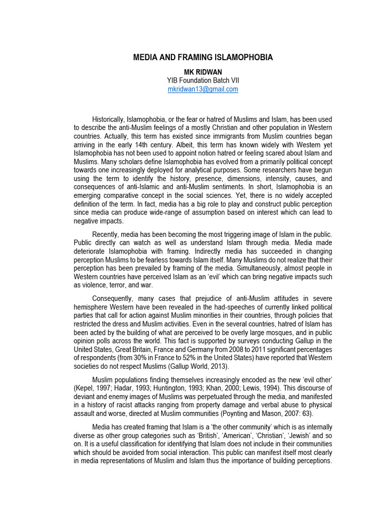 Media and Framing Islamophobia | PDF | Islamophobia | Discrimination ...