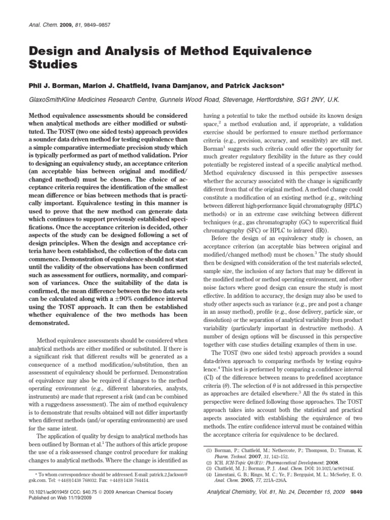 Method Equivalence Testing Guide | PDF | Variance | Statistics