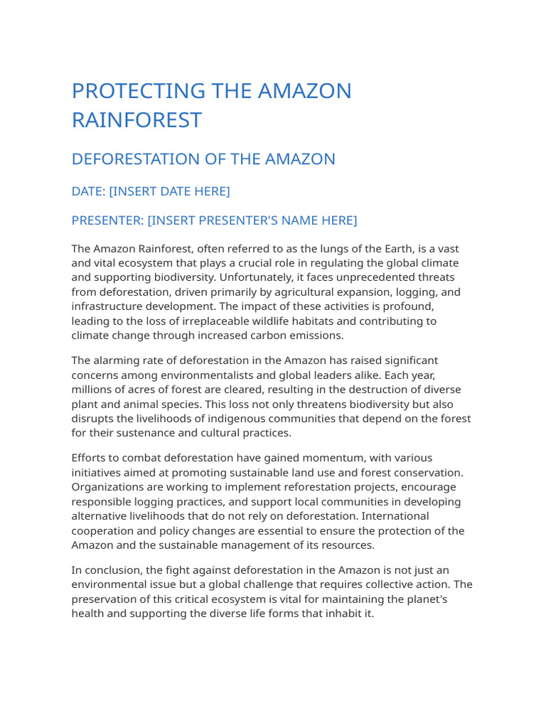 Protecting The Amazon Rainforest | PDF | Deforestation | Logging