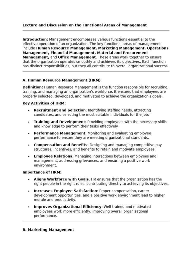 Key Functional Areas of Management | PDF | Human Resources | Human ...