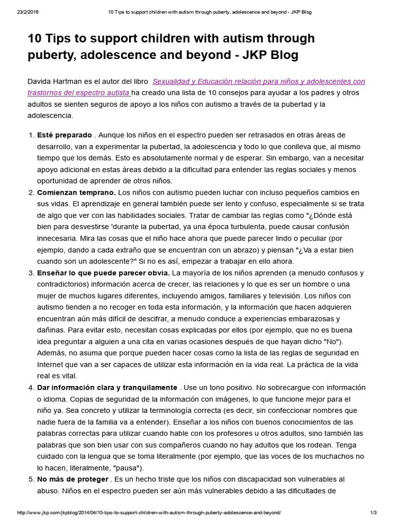 Apoyo a niños con autismo en la pubertad | PDF | Amistad | Aprendizaje