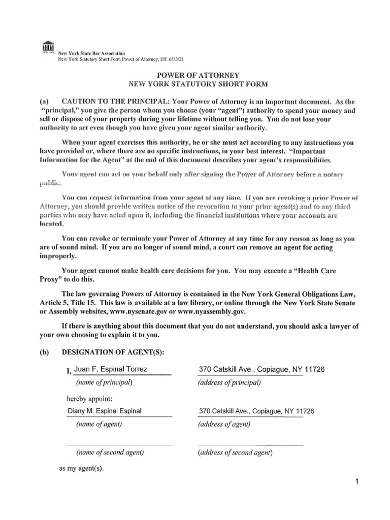 Power of Attorney - NY Statutory Short Form - EXECUTED - FILE | PDF