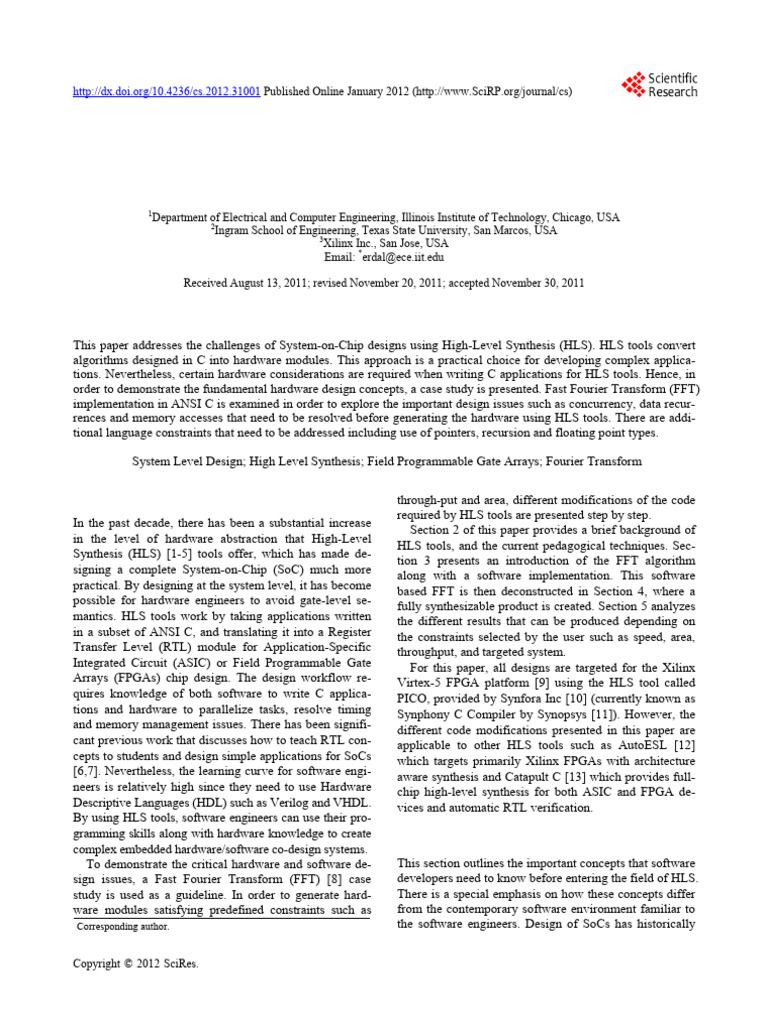 System-On-Chip Design Using High-Level Synthesis Tools | PDF | Hardware ...