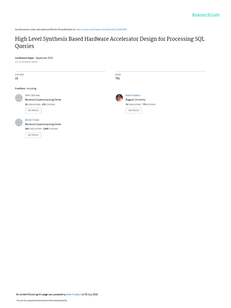 High Level Synthesis Based Hardware Accelerator Design For Processing SQL Queries | PDF ...
