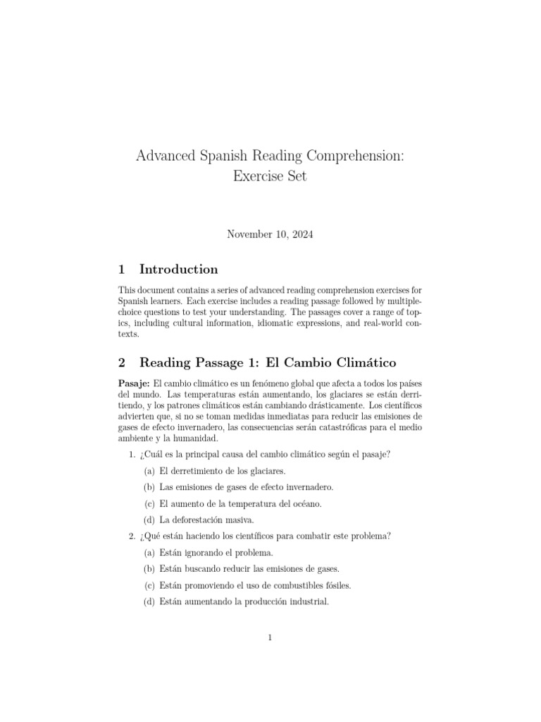 Ejercicios Avanzados de Comprensión Lectora en Español | PDF ...