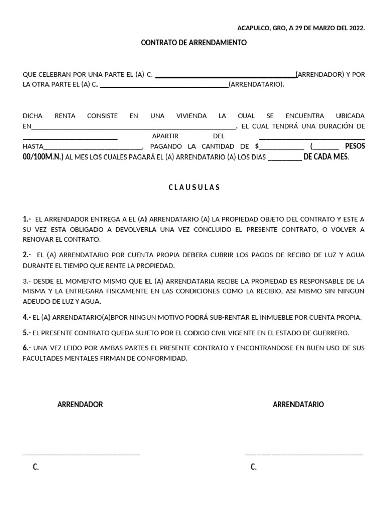 Contrato de Arrendamiento Simple | PDF | Finanzas y administración del ...