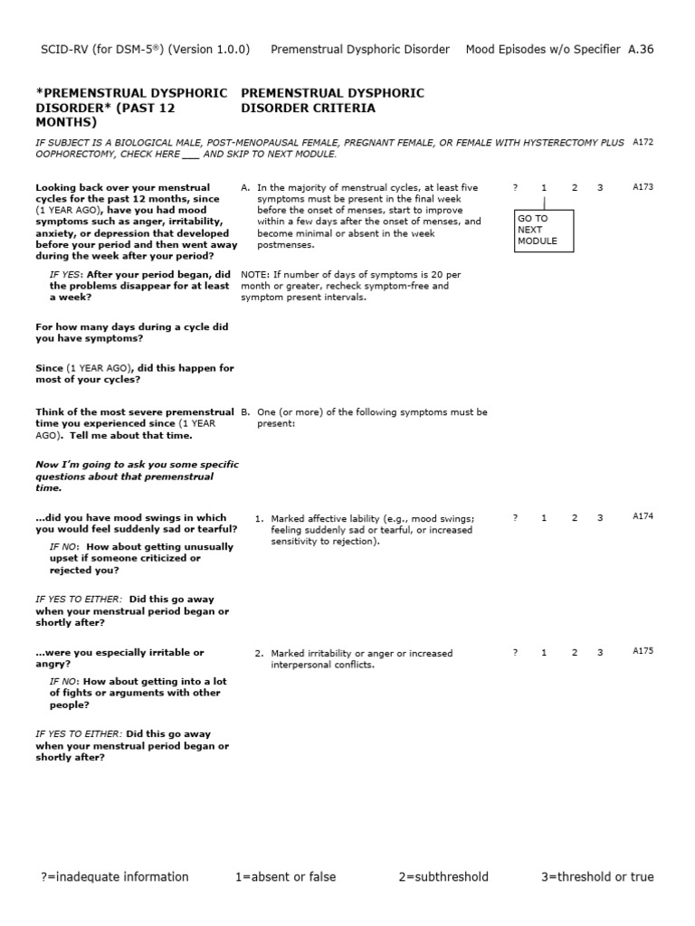 scid 5-rv - pmdd | PDF | Diseases And Disorders | Clinical Medicine