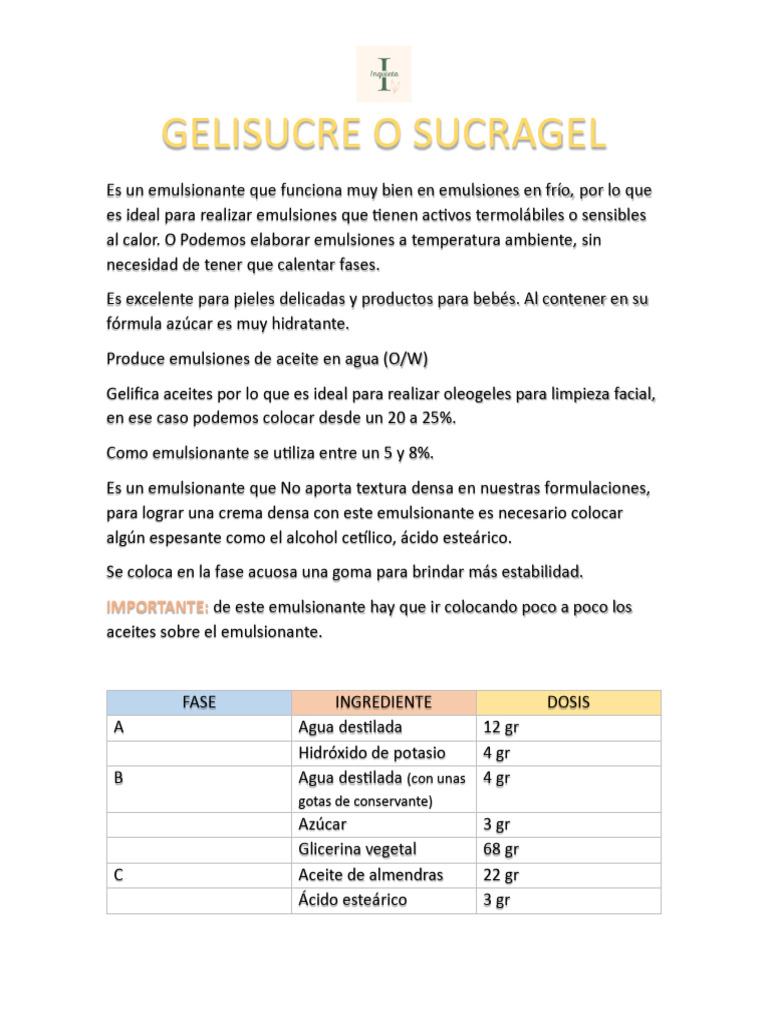 Gelisucre o Sucragel | PDF | Agua | Emulsión